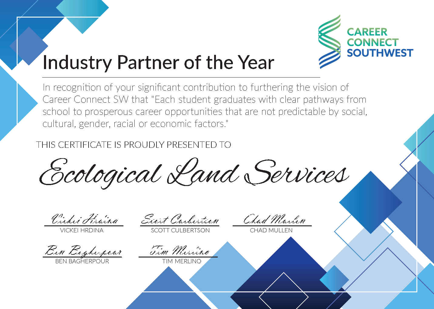 ELS is selected as Industry Partner of the Year - Ecological Land Services